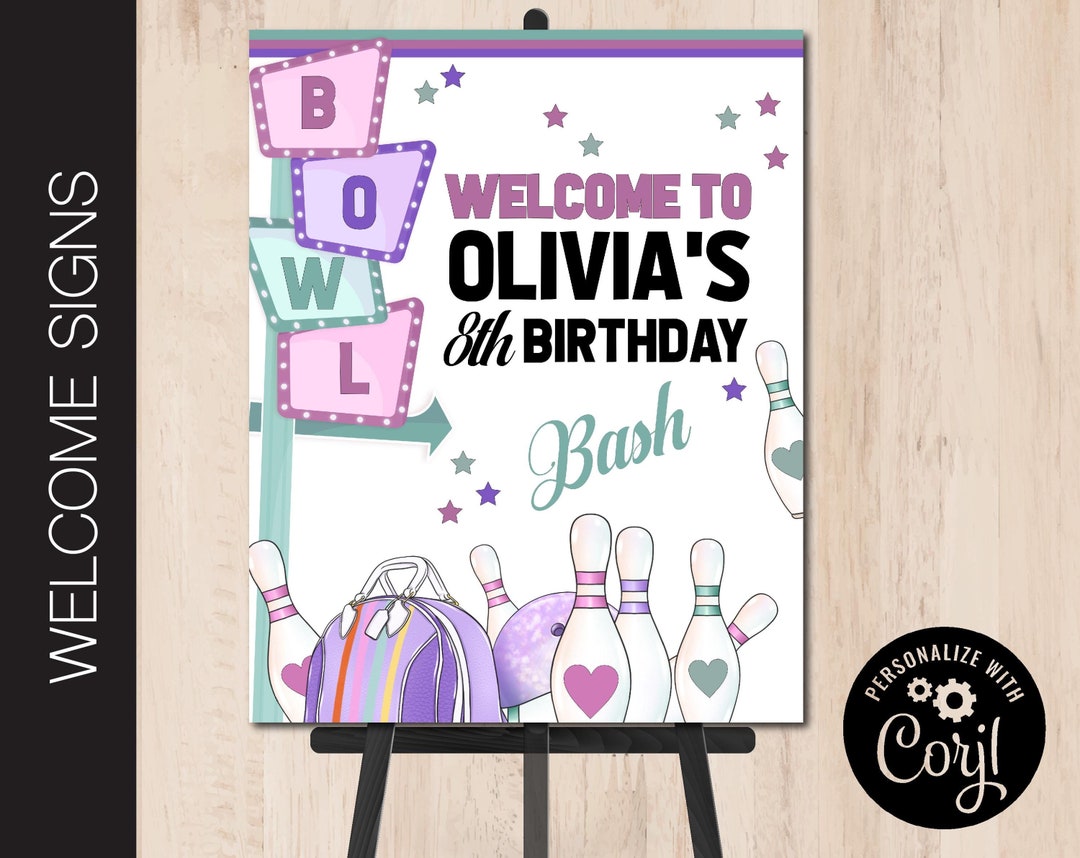 Editable BOWLING Party Welcome Sign | Reception Sign | Entrance Display ...
