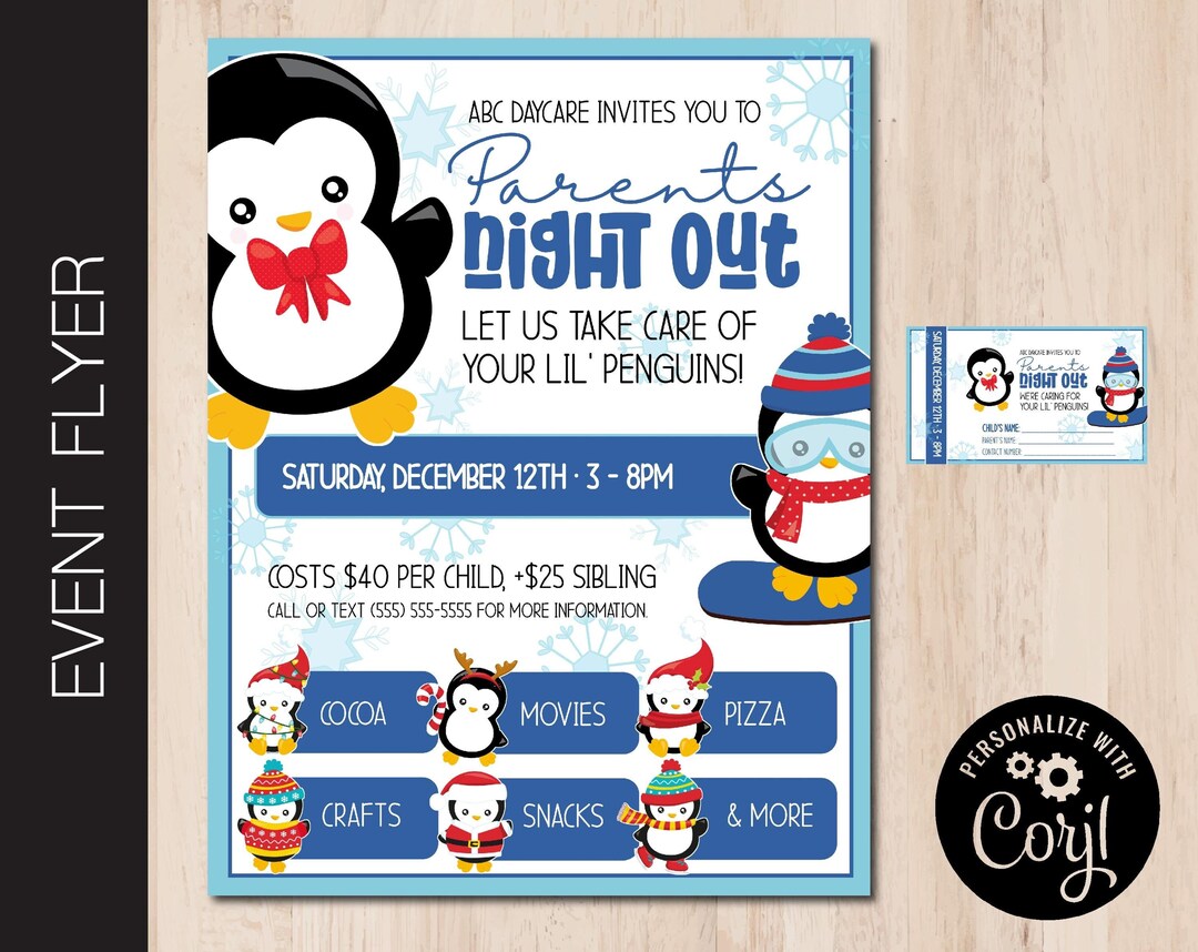 Editable Parents Night Out Flyer | Custom Date Night Poster Event ...
