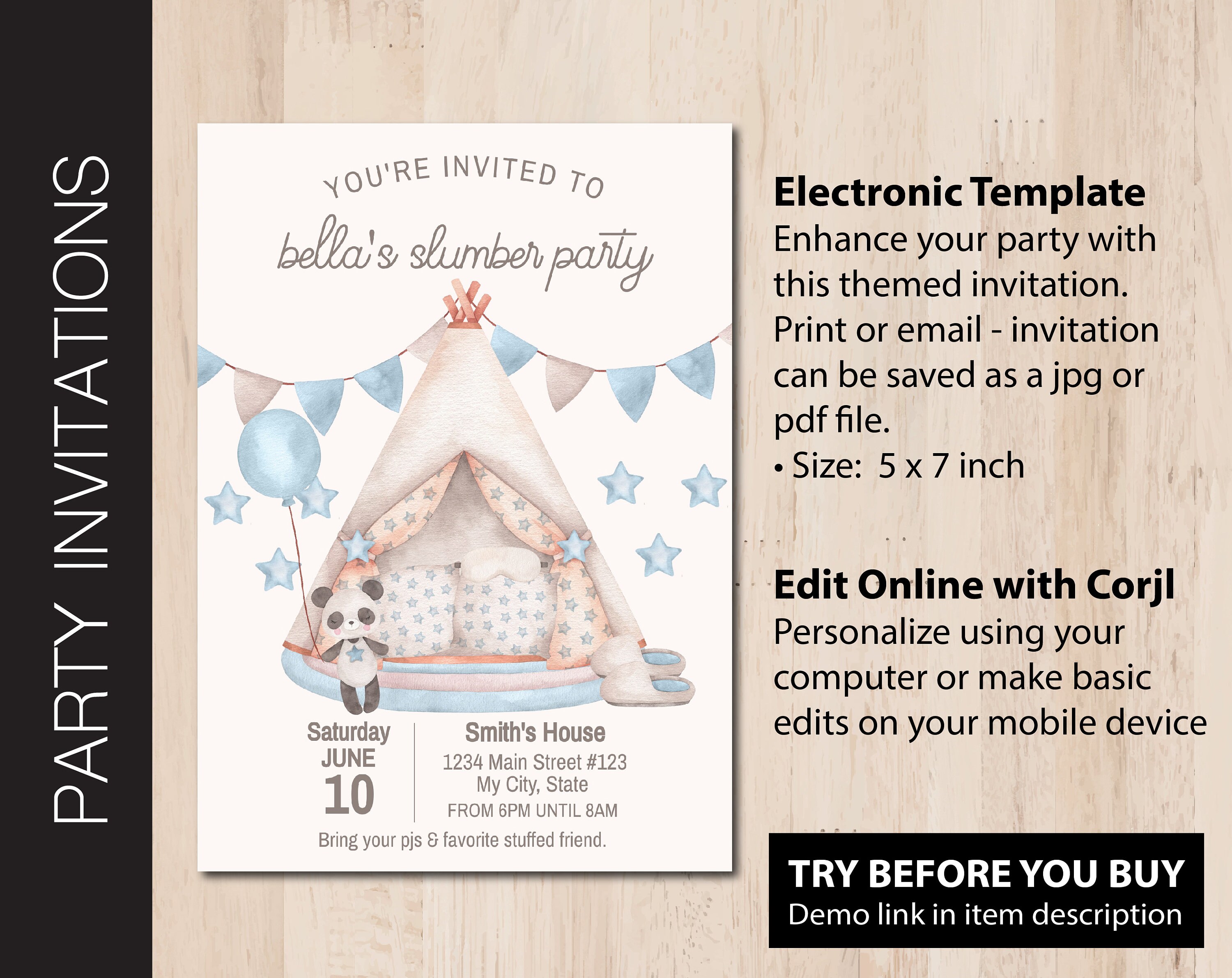 Editable SLUMBER Party Invitation | Sleep Over Invite | PJ Party ...