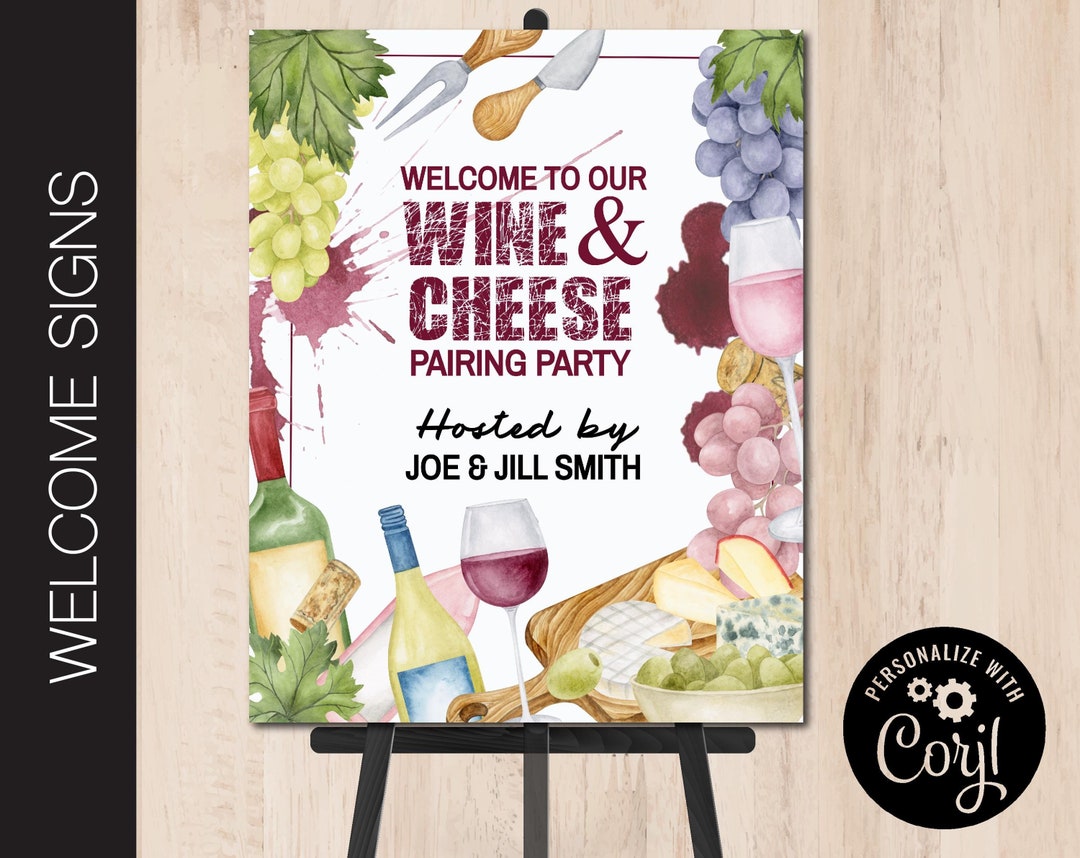 Editable WINE & CHEESE Party Welcome Sign | Reception Sign | Entrance ...