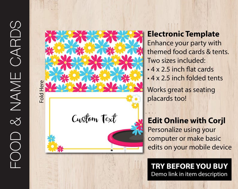 Editable JUMP Party Food Label Tents | Gymnastics Party Food Placards ...