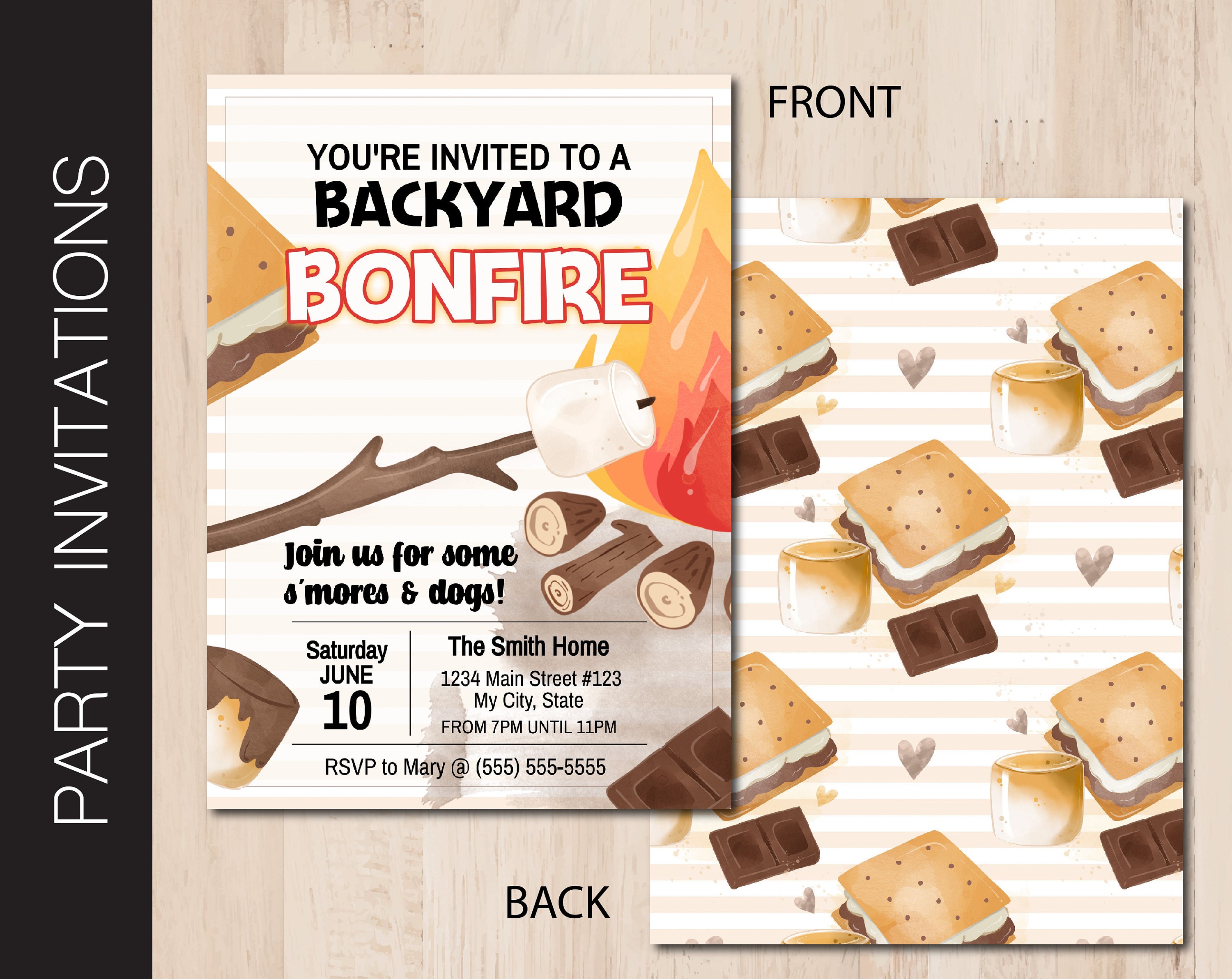 Editable BACKYARD BONFIRE Party Invitation | Smores Party | Smores ...