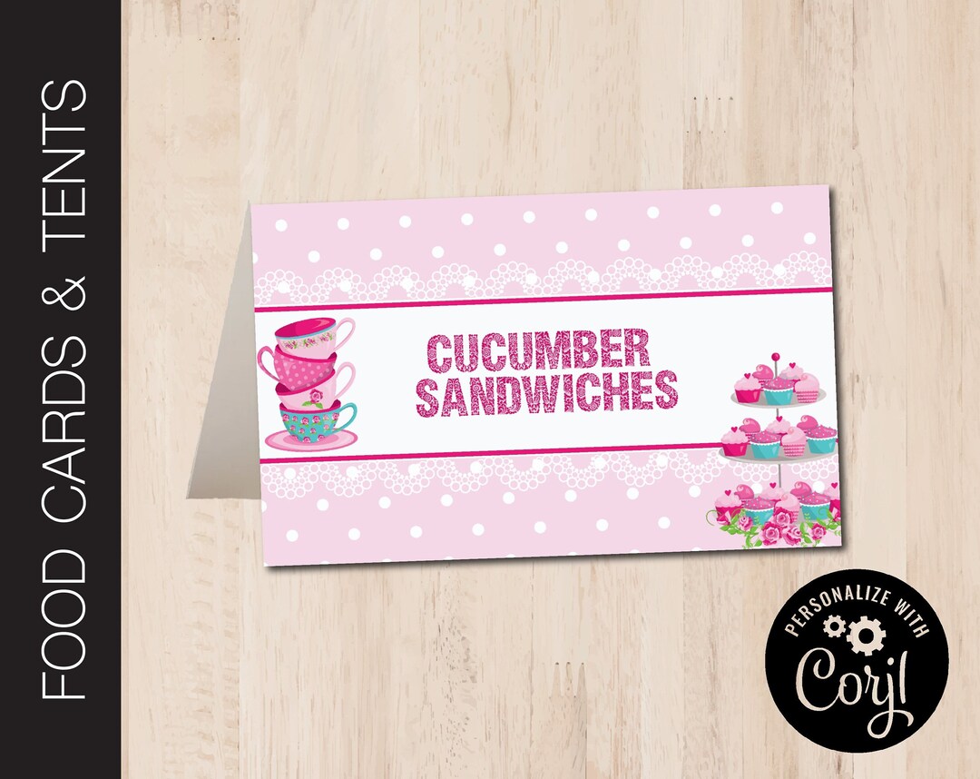 Editable TEA PARTY Food Label Tents High Tea Food Placards Sleep Over ...