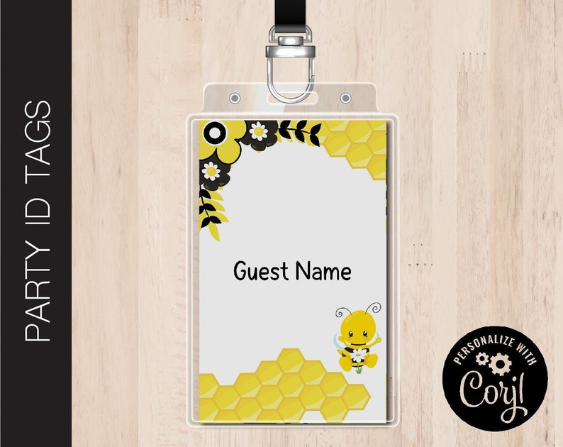 Editable BEEDAY Party ID Tag | Vip All Access Pass | ID Badge | Name ...