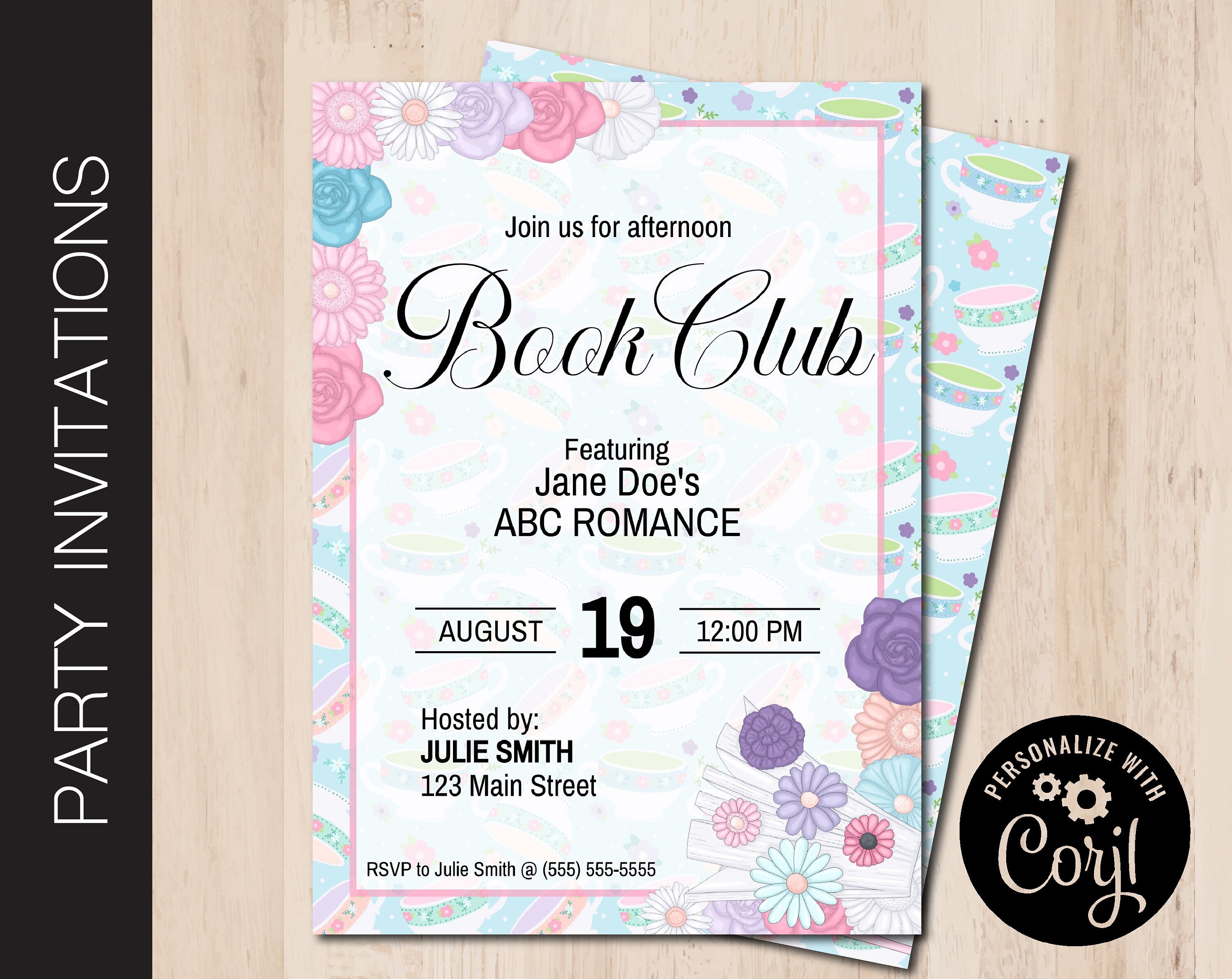 Editable BOOK CLUB Invitation Reading Party Library Get Together ...