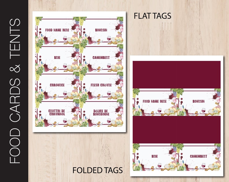 Editable WINE and CHEESE Party Food Label Tents | Party Food Placards ...