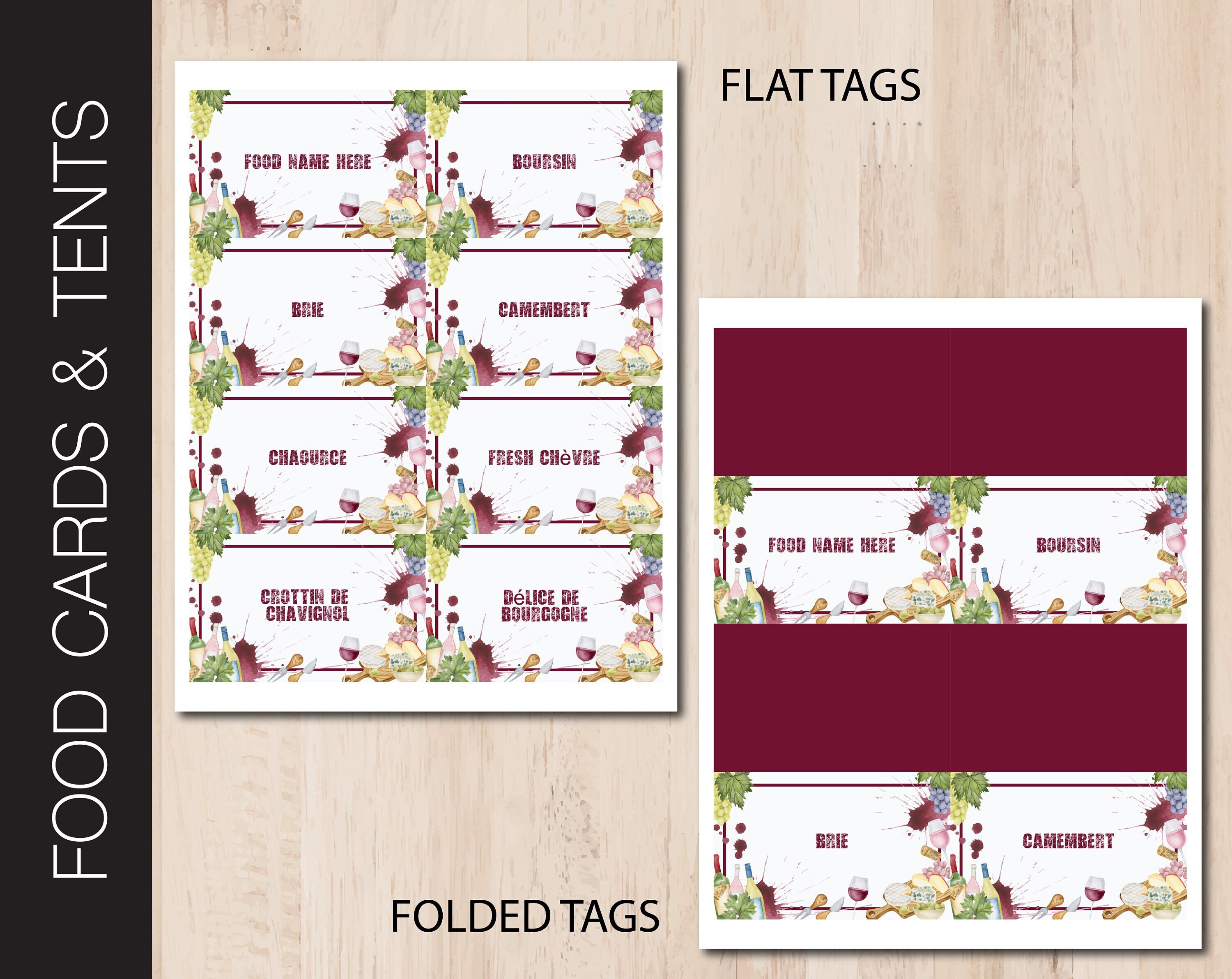 Editable WINE and CHEESE Party Food Label Tents | Party Food Placards ...