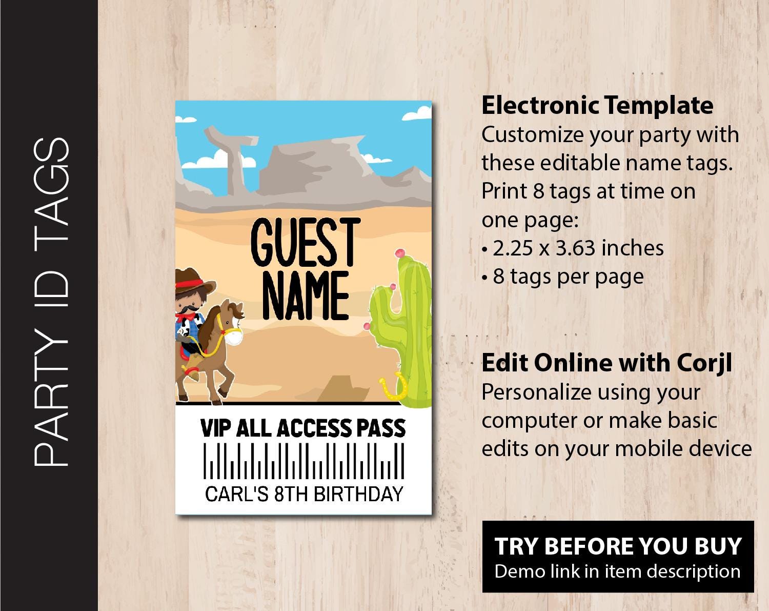 Editable RODEO Party ID Tag | Vip All Access Pass | ID Badge | Name Tag ...