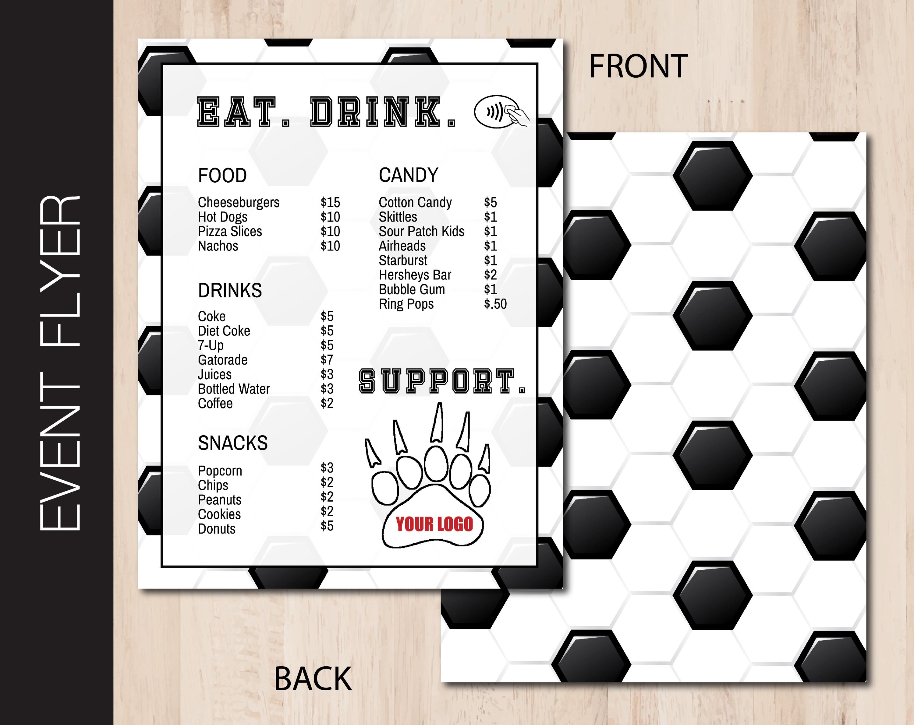Editable Soccer Concessions Stand Flyer | Snack Stand Menu | Food Stand ...