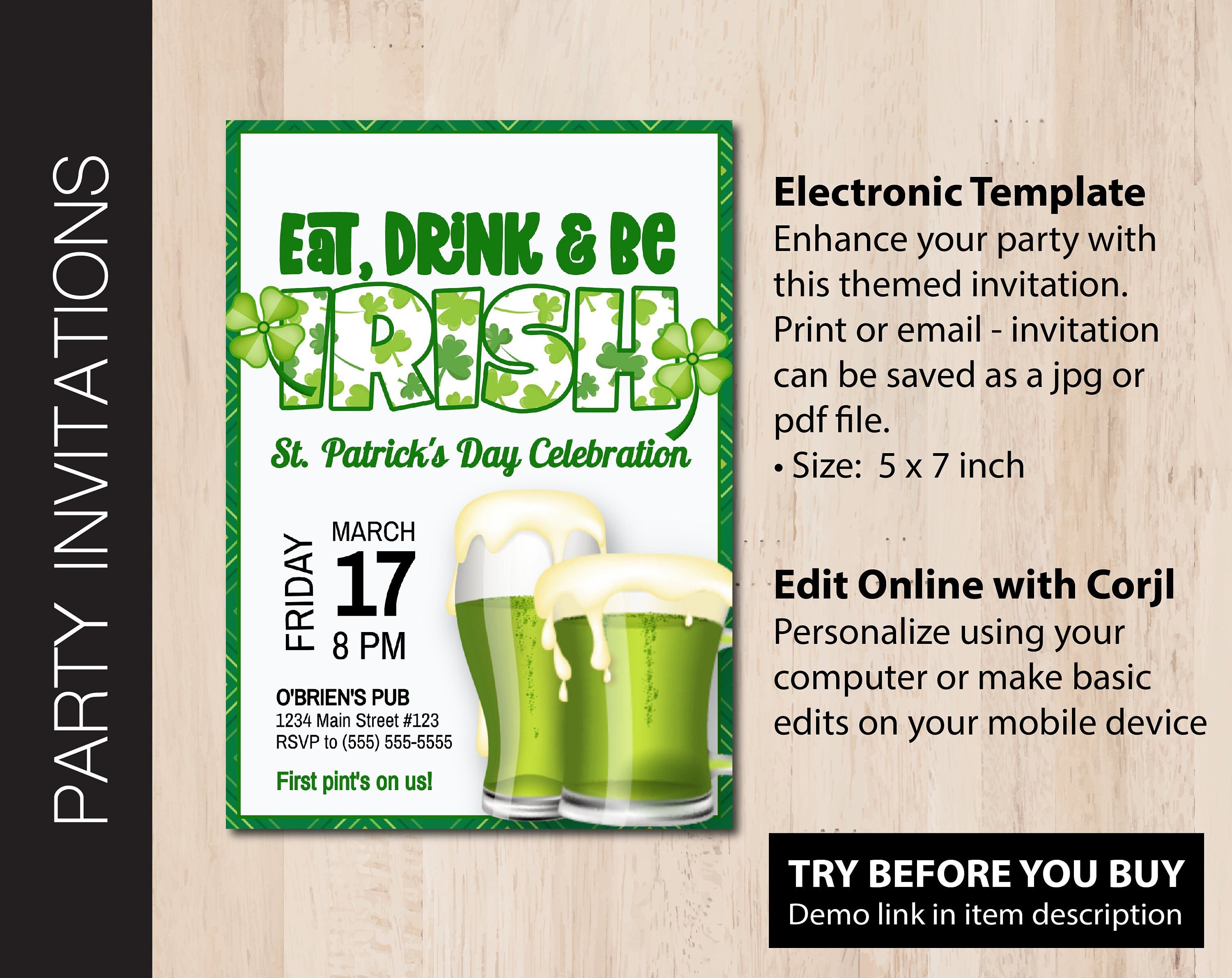 Editable ST PATRICKS DAY Party Invitation | St Patty Celebration | Be ...