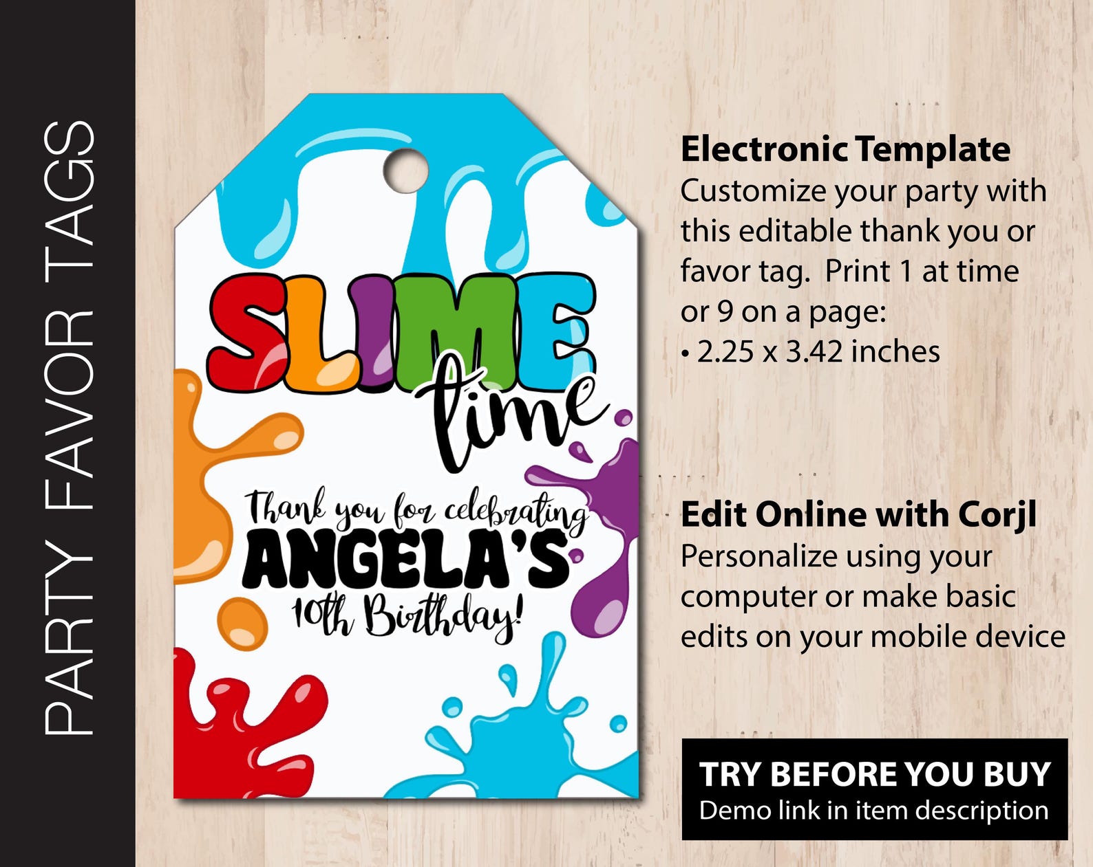 Printable SLIME Party Favor Tags Party Gift Tag Goodie Bag Tag Thank ...