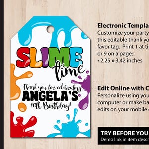 Printable SLIME Party Favor Tags | Party Gift Tag | Goodie Bag Tag ...