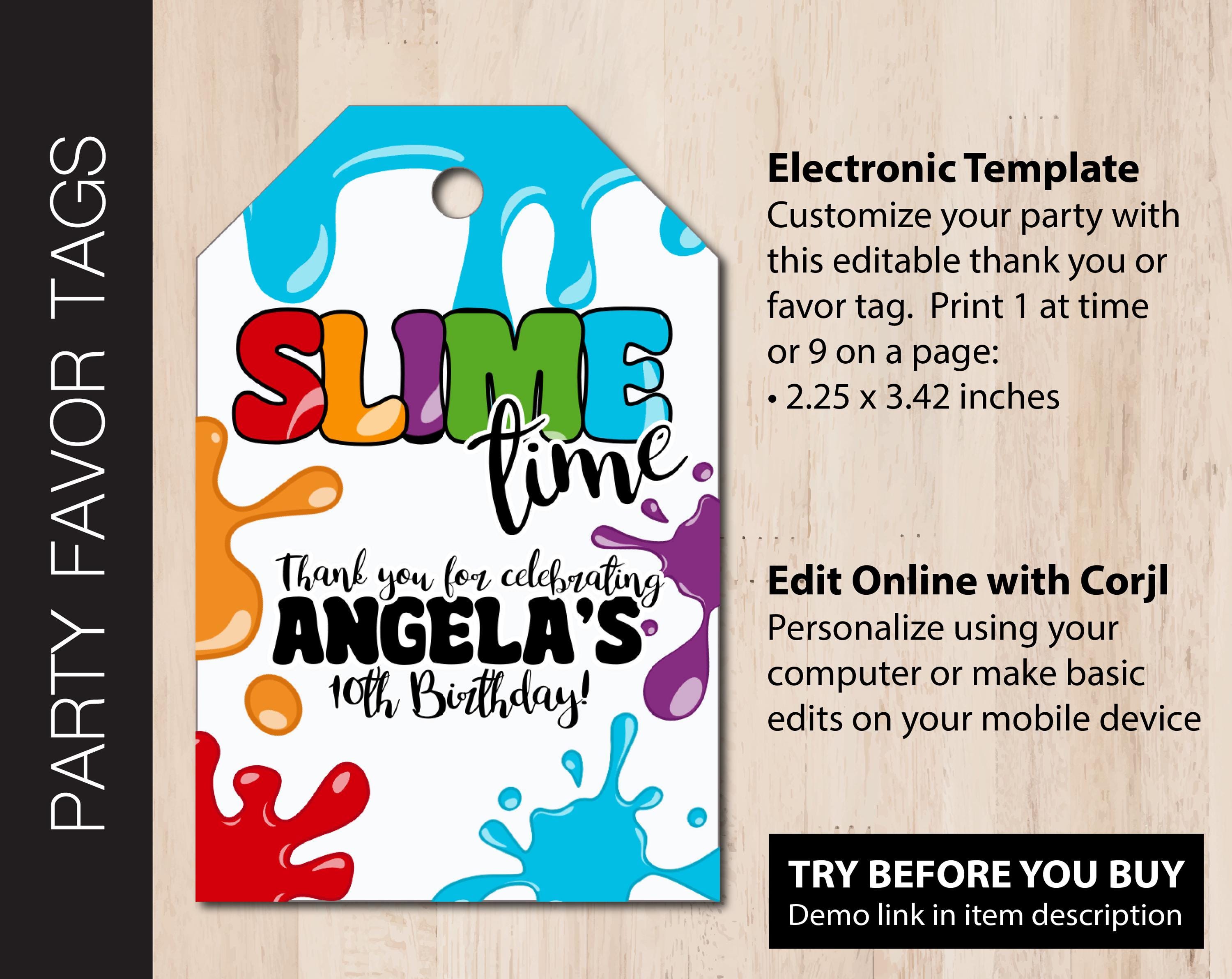 Printable SLIME Party Favor Tags | Party Gift Tag | Goodie Bag Tag ...