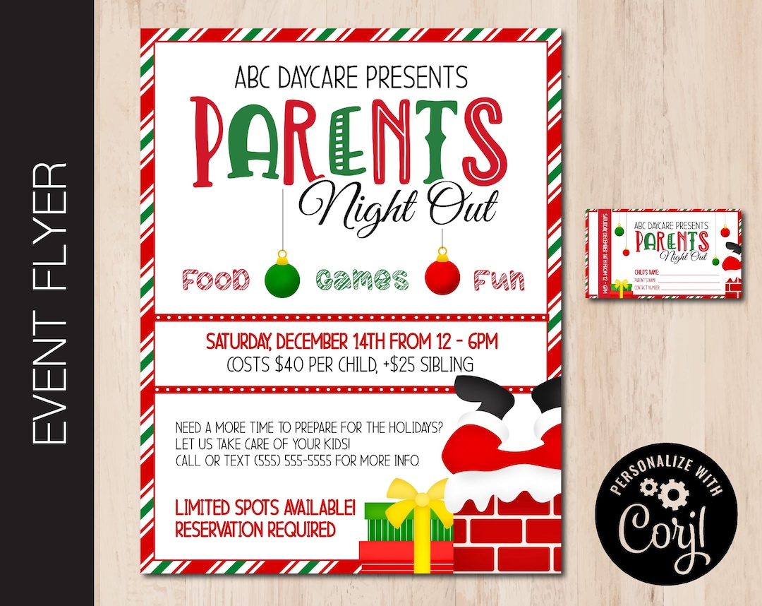 Editable Parents Night Out Flyer | Custom Date Night Poster Event ...