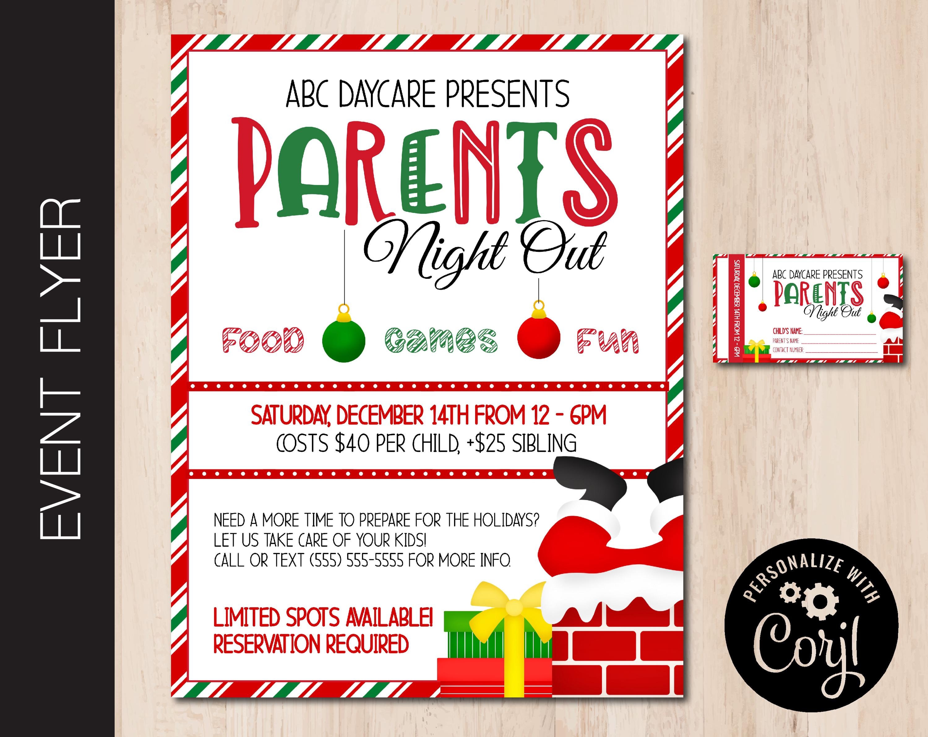 Editable Parents Night Out Flyer | Custom Date Night Poster Event ...