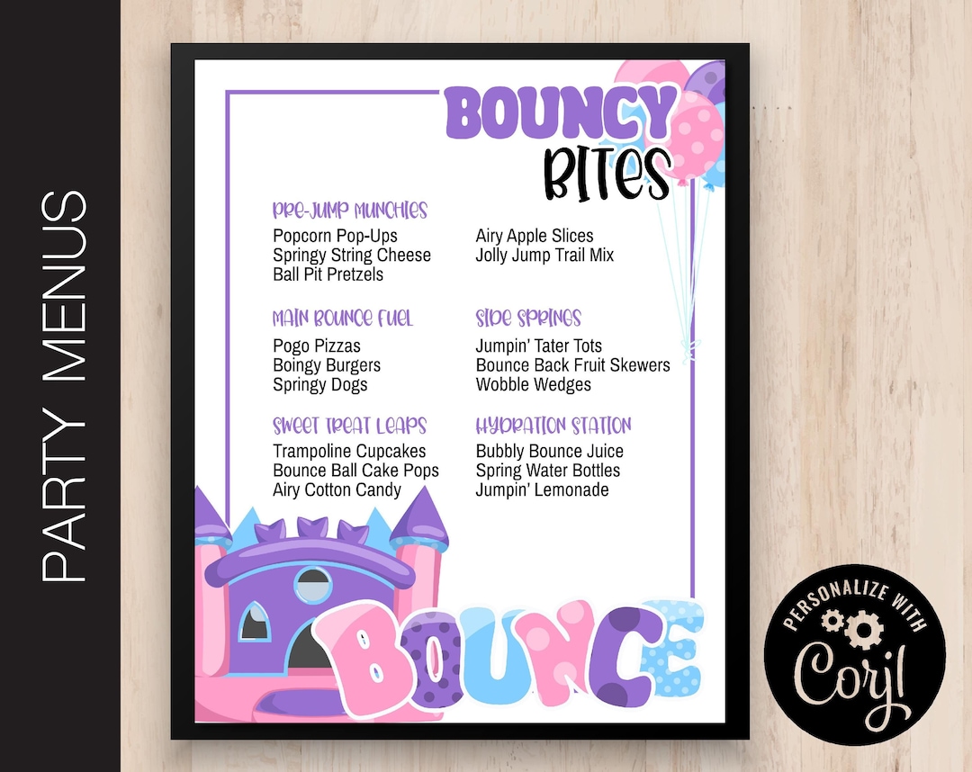 Editable BOUNCE HOUSE Party Menu | Food Menu | Drink Sign | Concessions ...