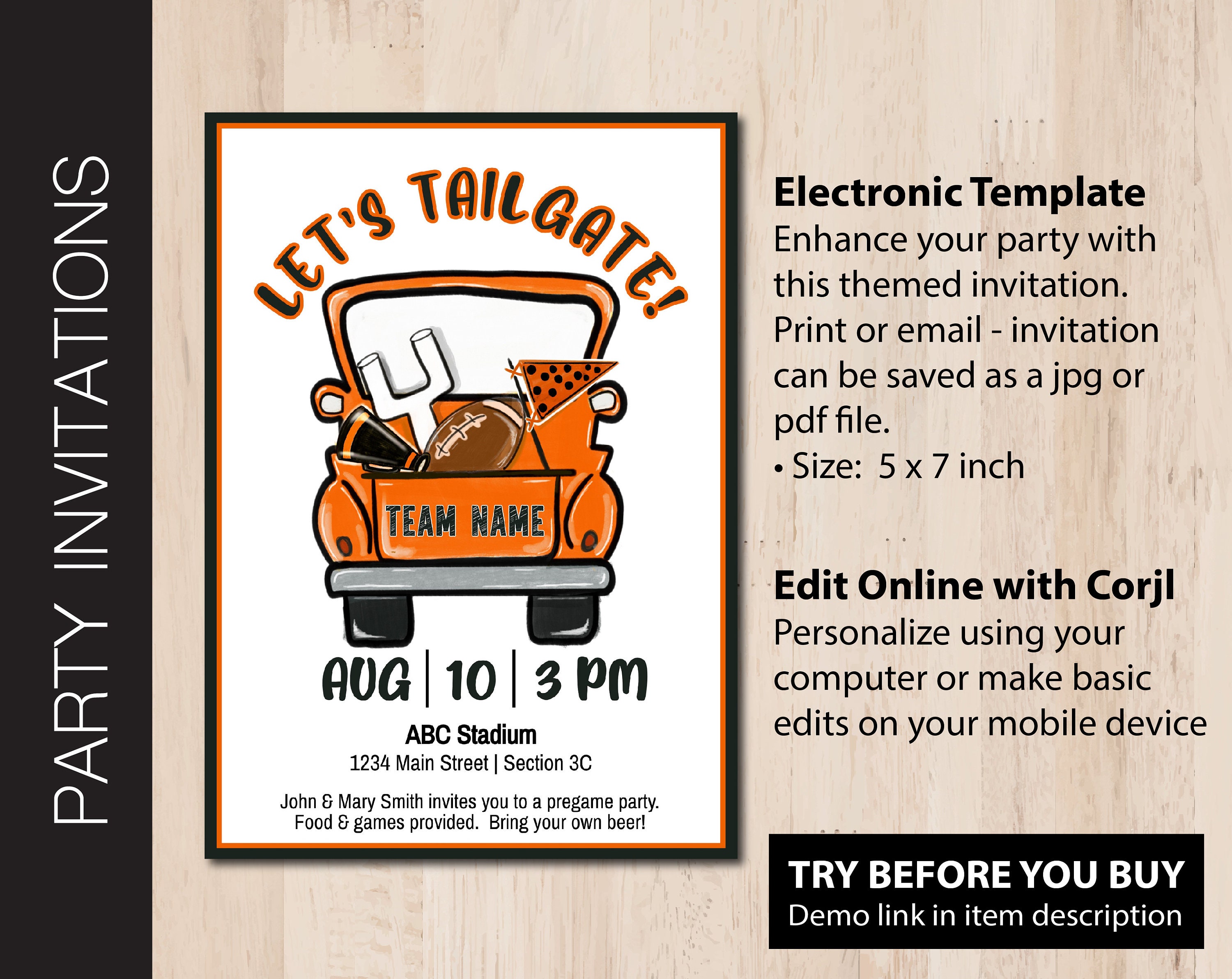 Editable TAILGATE Party Invitation | Game Day | Football Invite ...