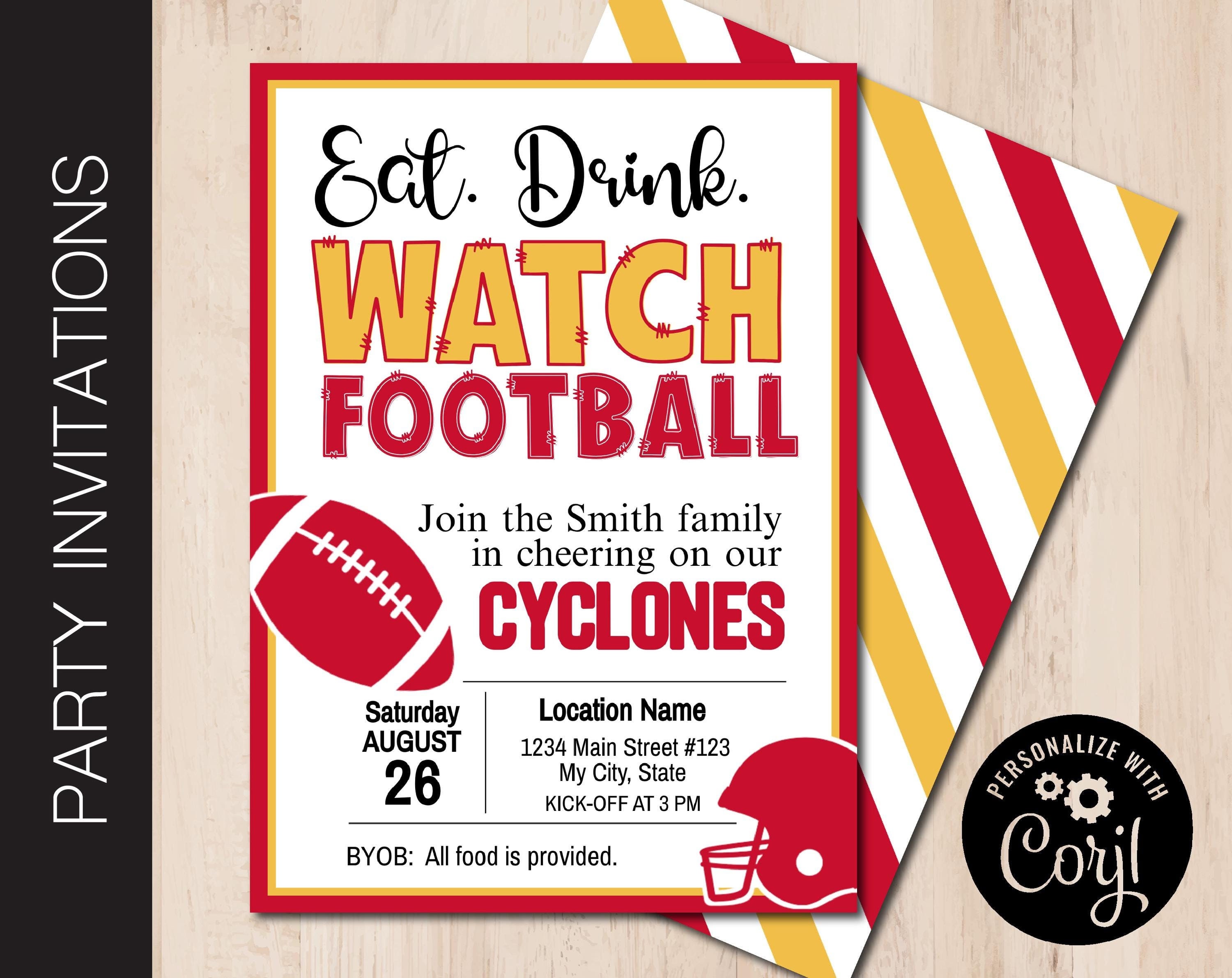 Editable FOOTBALL WATCH Party Invitation | Cardinal & Gold Colors ...