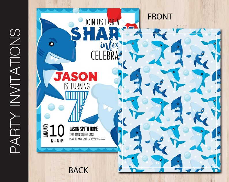 Editable SHARK Birthday Party Invitation Fin-tastic Invite Kids ...