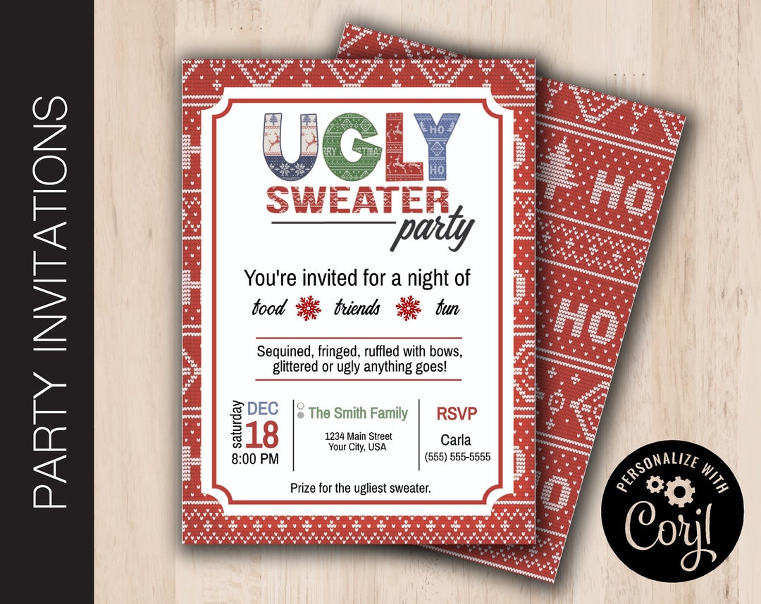 Editable UGLY SWEATER Holiday Party Invitation | Christmas Party ...