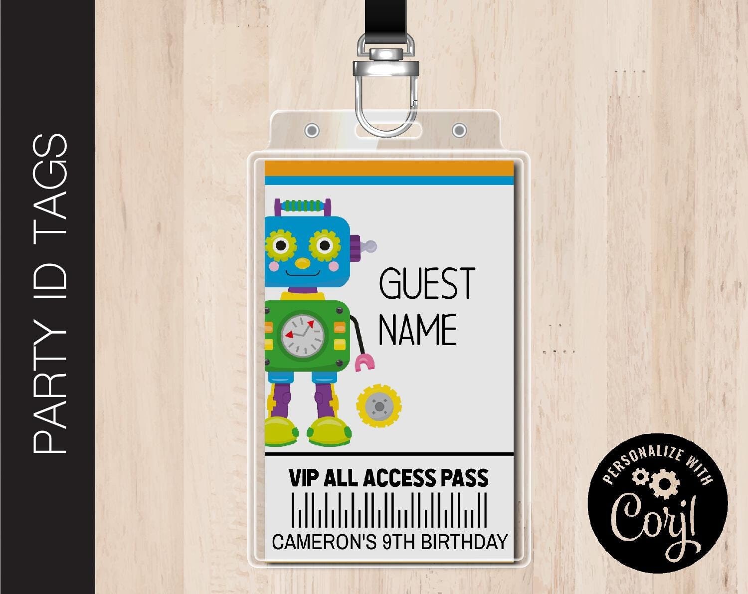 Editable ROBOTICS Party ID Tag | Vip All Access Pass | ID Badge | Name ...