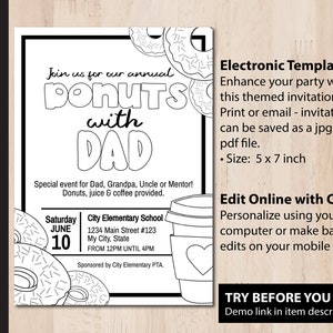 Color Me DONUTS With DAD Invitation | Celebrate Fathers | Father's Day ...