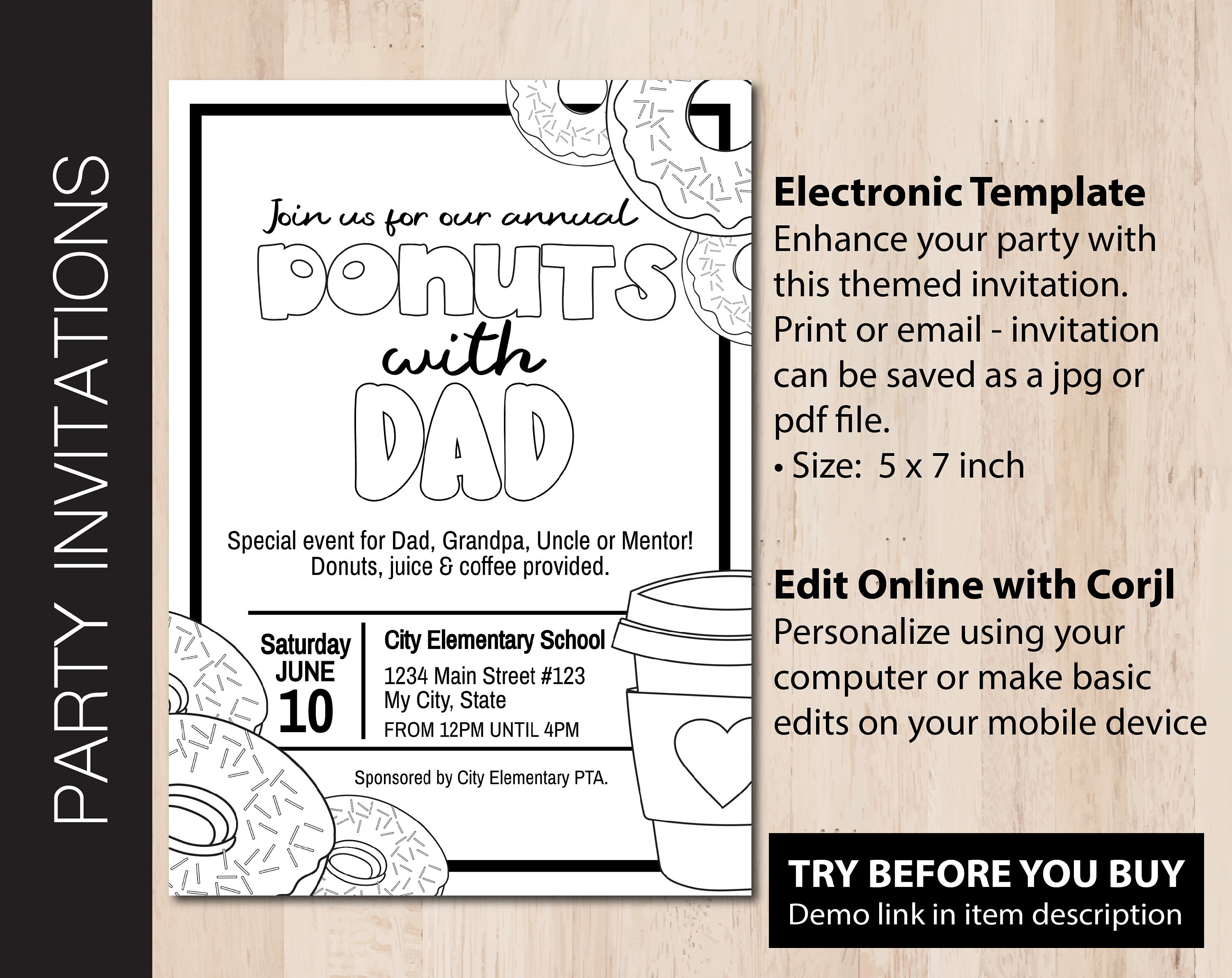 Color Me DONUTS With DAD Invitation | Celebrate Fathers | Father's Day ...