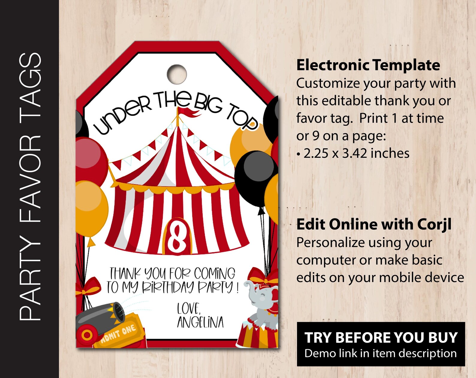 Printable CIRCUS Party Favor Tags | Party Gift Tag | Goodie Bag Tag ...