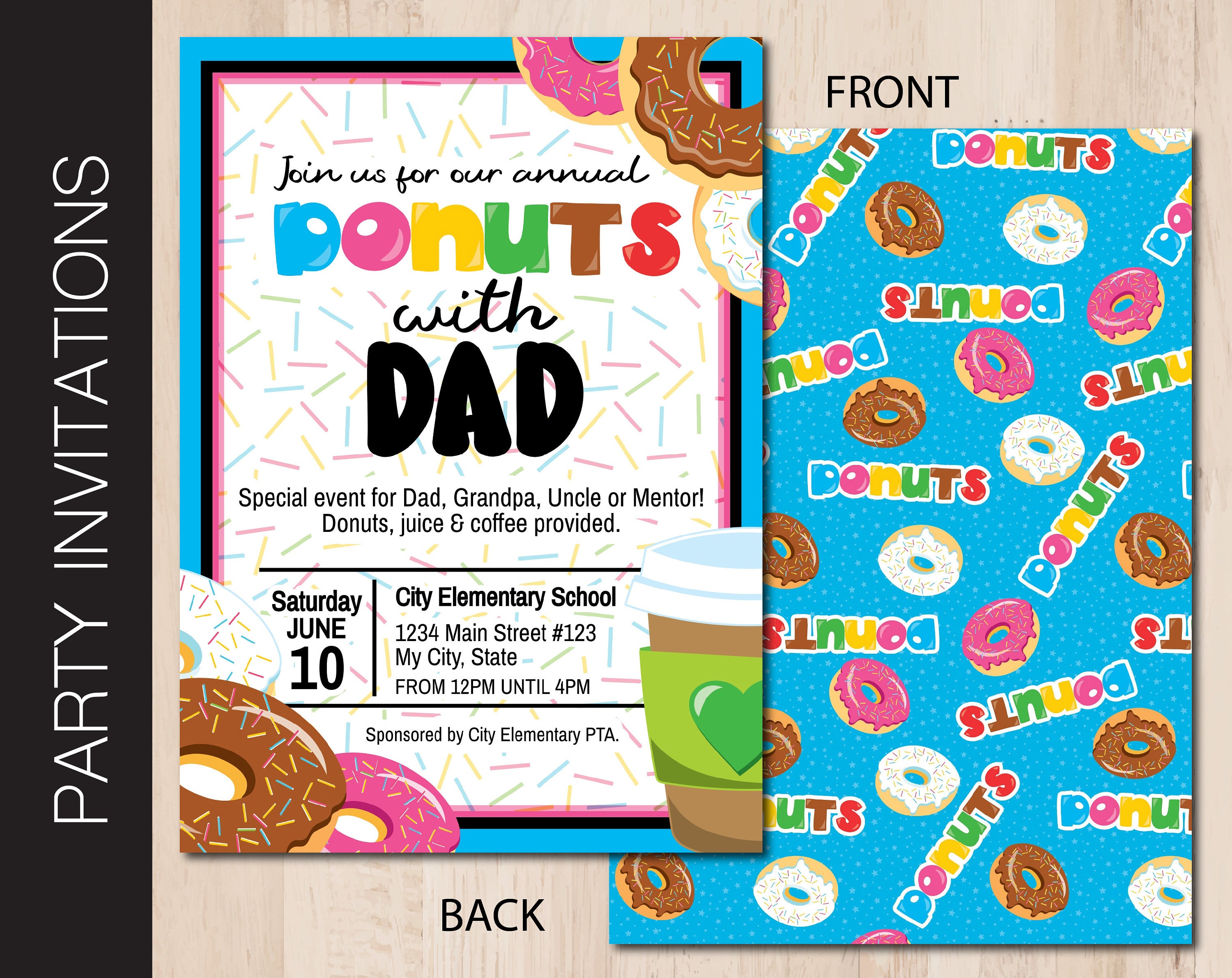 Editable DONUTS With DAD Invitation | Celebrate Fathers | Father's Day ...