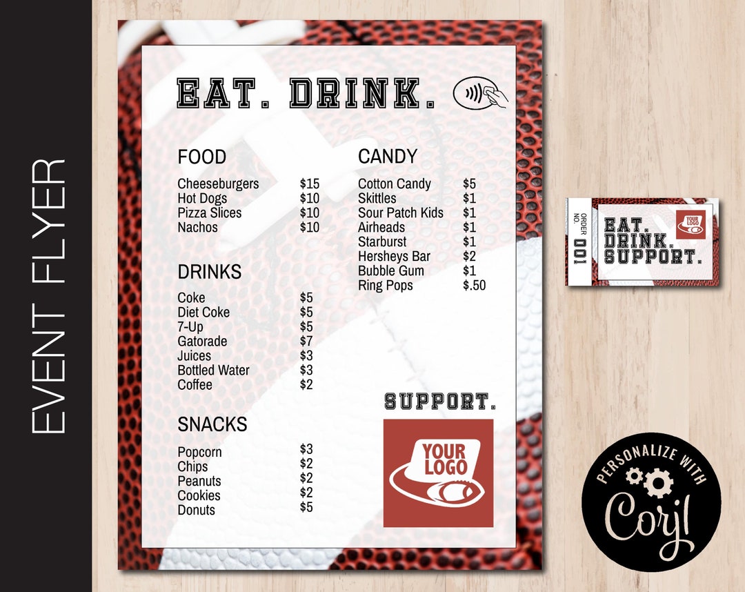 Editable Football Concessions Stand Flyer | Snack Stand Menu | Food ...