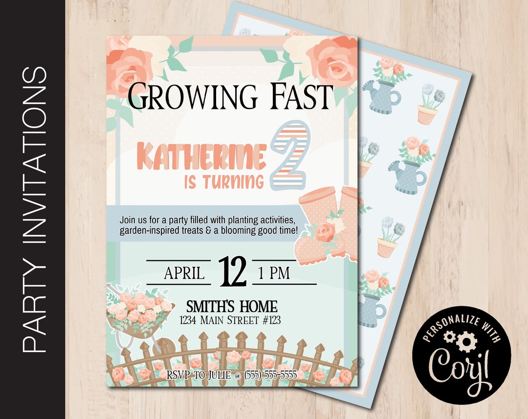 Editable GROWING FAST Party Invitation | Gardening Theme | Blooming ...