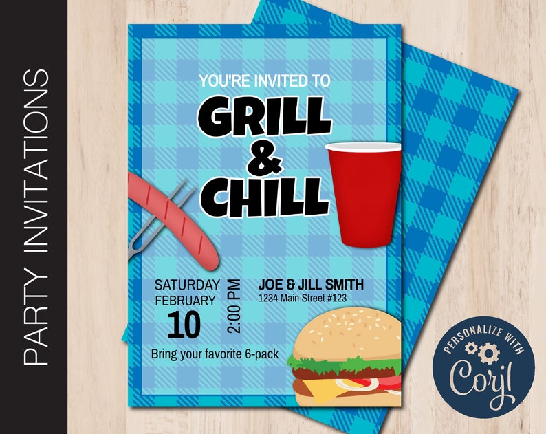 Editable CHILL & GRILL Party Invitation Barbecue Party - Etsy