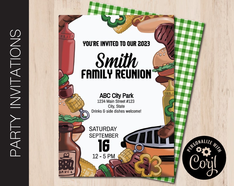 Editable BARBECUE Party Invitation Family Reunion Cookout Grilling ...