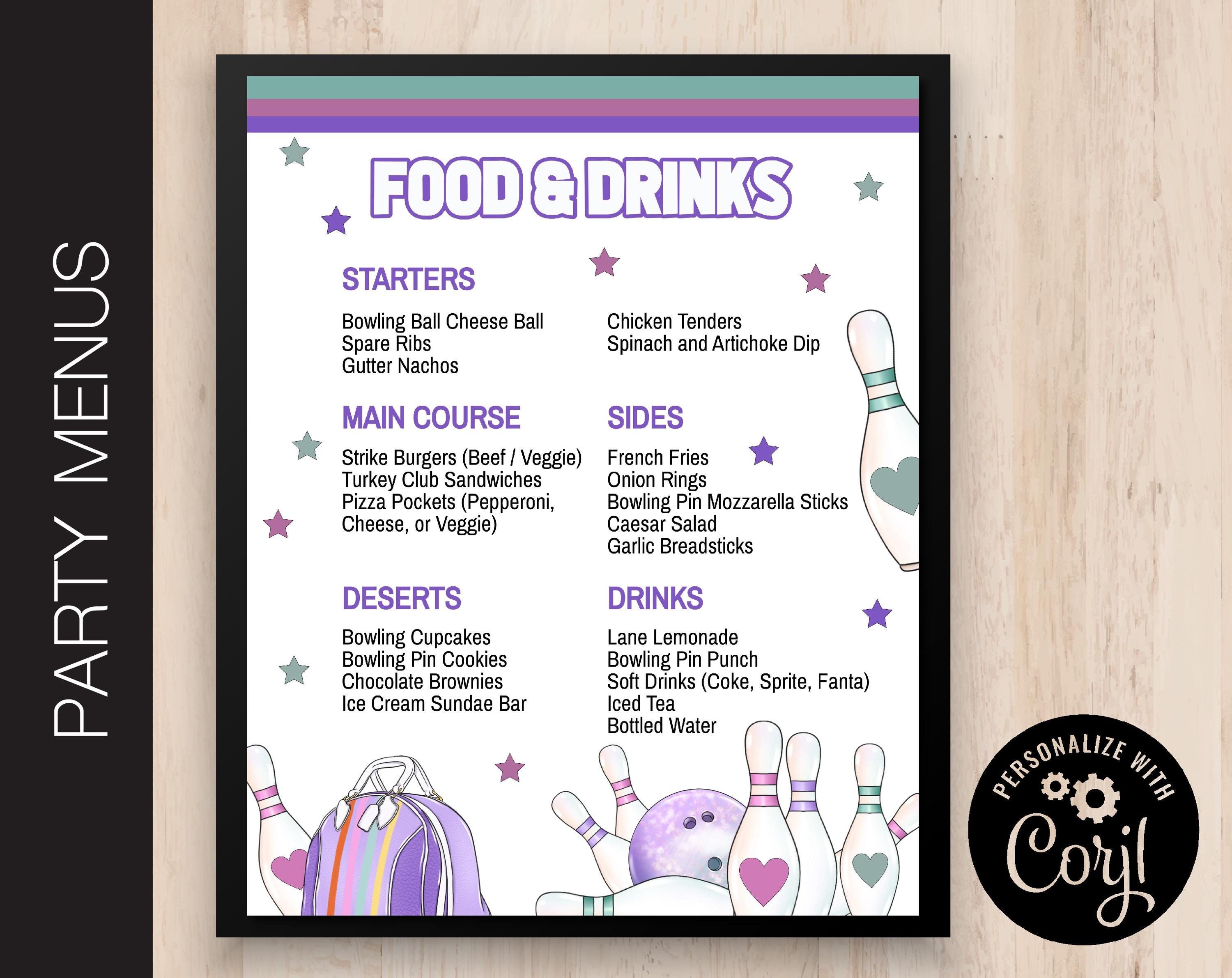 Editable Bowling Menu | Food Menu | Drink Sign | Concessions | Bowling ...