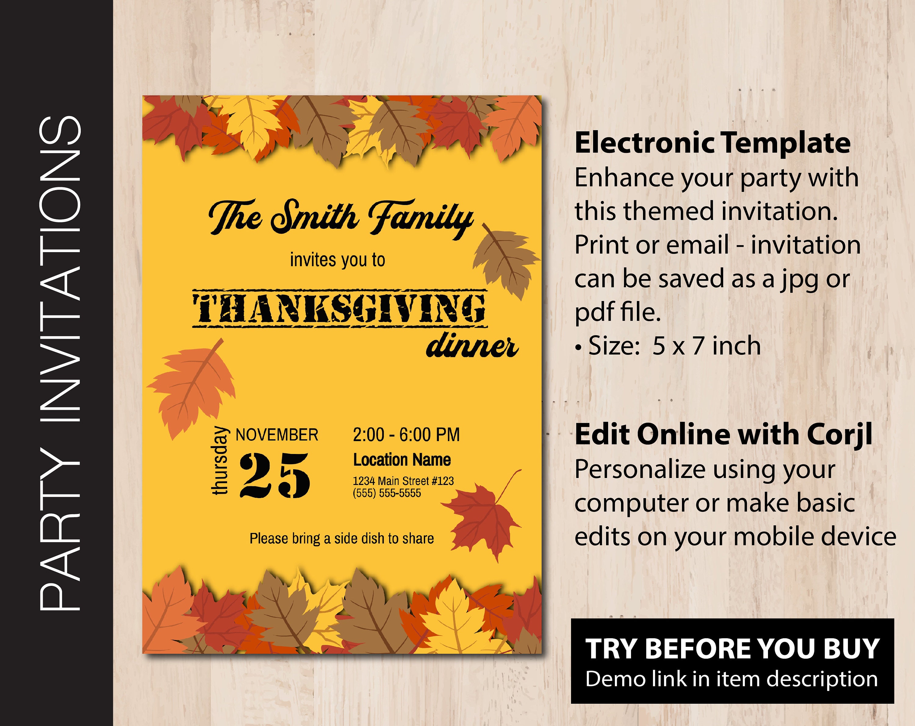 Editable THANKSGIVING Dinner Invitation Friendsgiving Potluck Turkey ...
