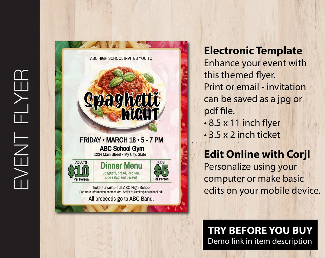 Editable Spaghetti Night Flyer | Custom Spaghetti Dinner Event ...