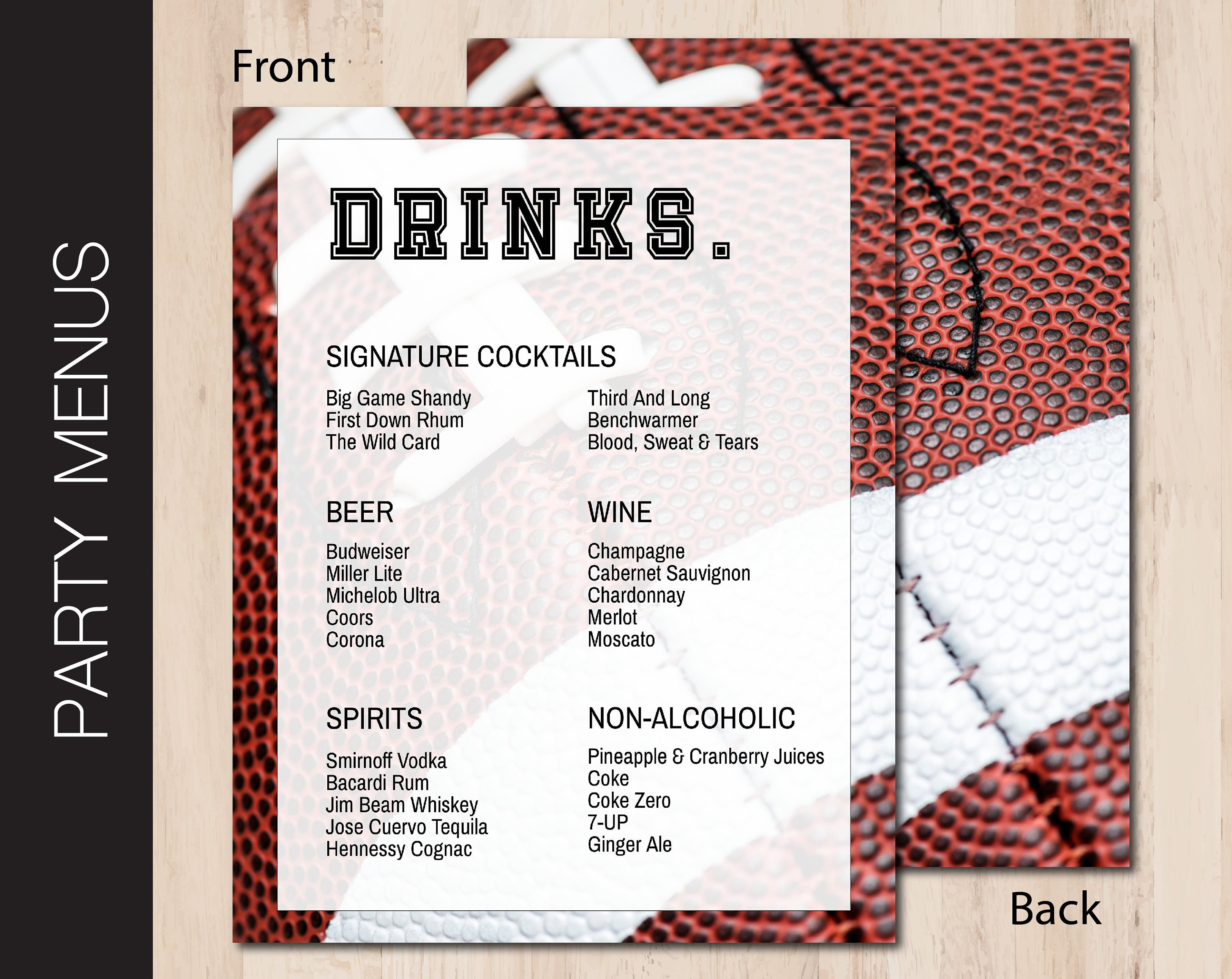 Editable FOOTBALL Party Bar Menu | Game Day Drink Sign | Big Game ...