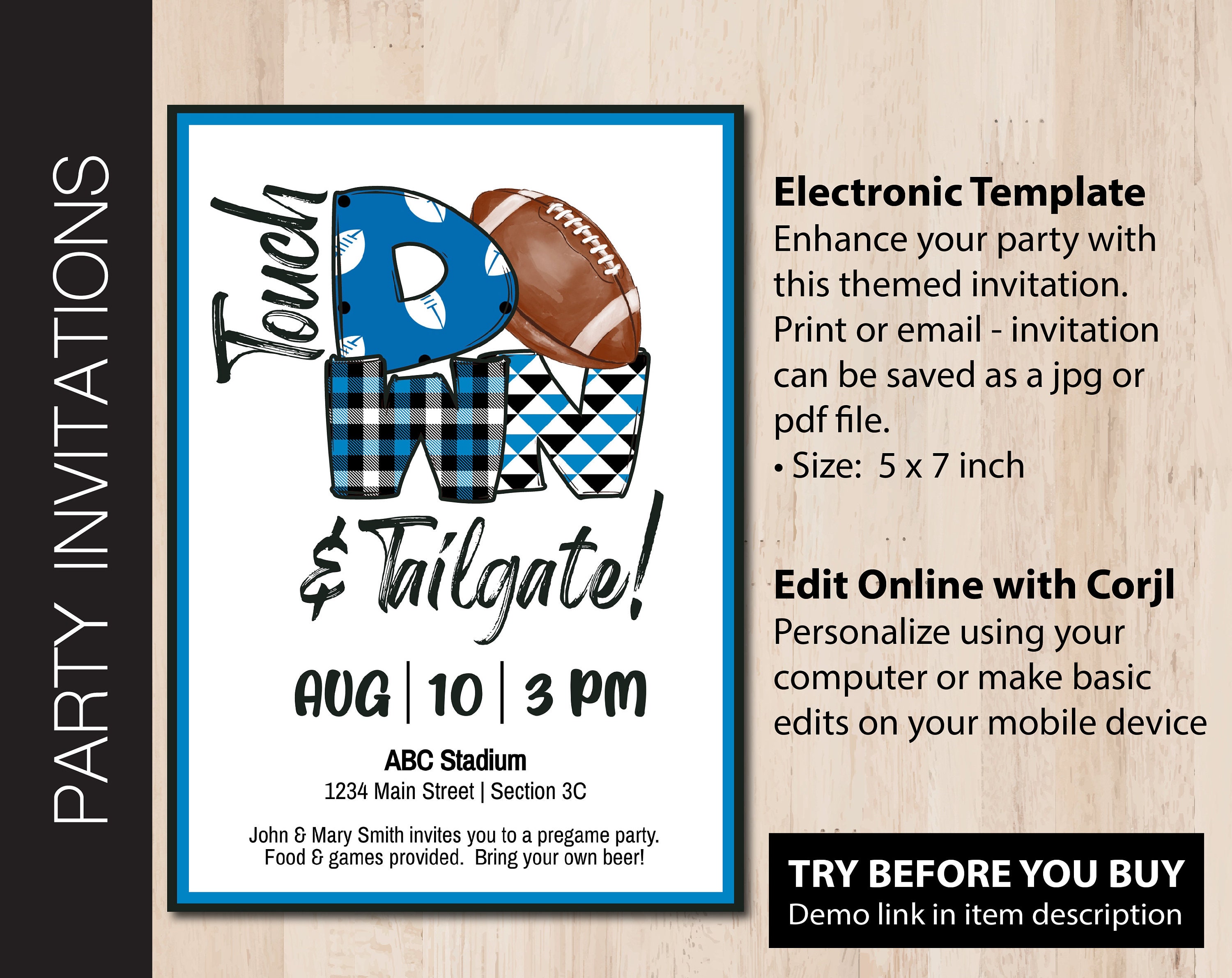 Editable TAILGATE Party Invitation | Blue & White Colors | Football Pre ...