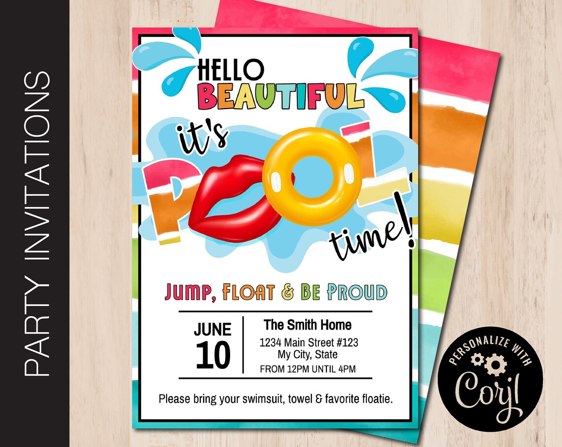Editable PRIDE Pool Party Invitation | Be Proud | Rainbow Pool Party ...