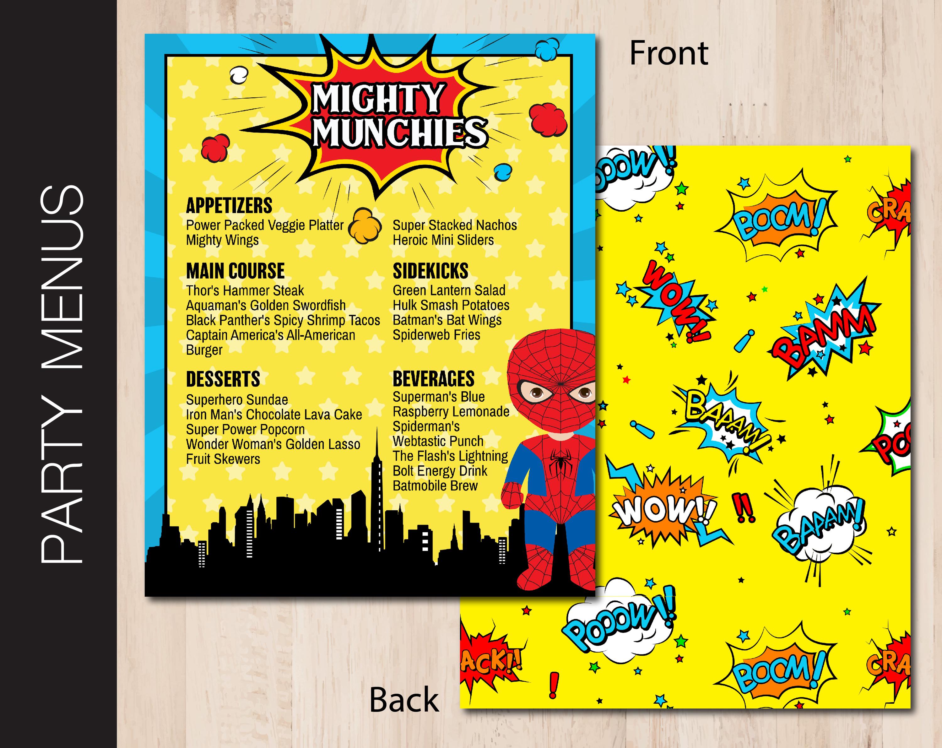 Editable Superhero Birthday Party Menu | Food Menu | Drink Sign | Kid ...