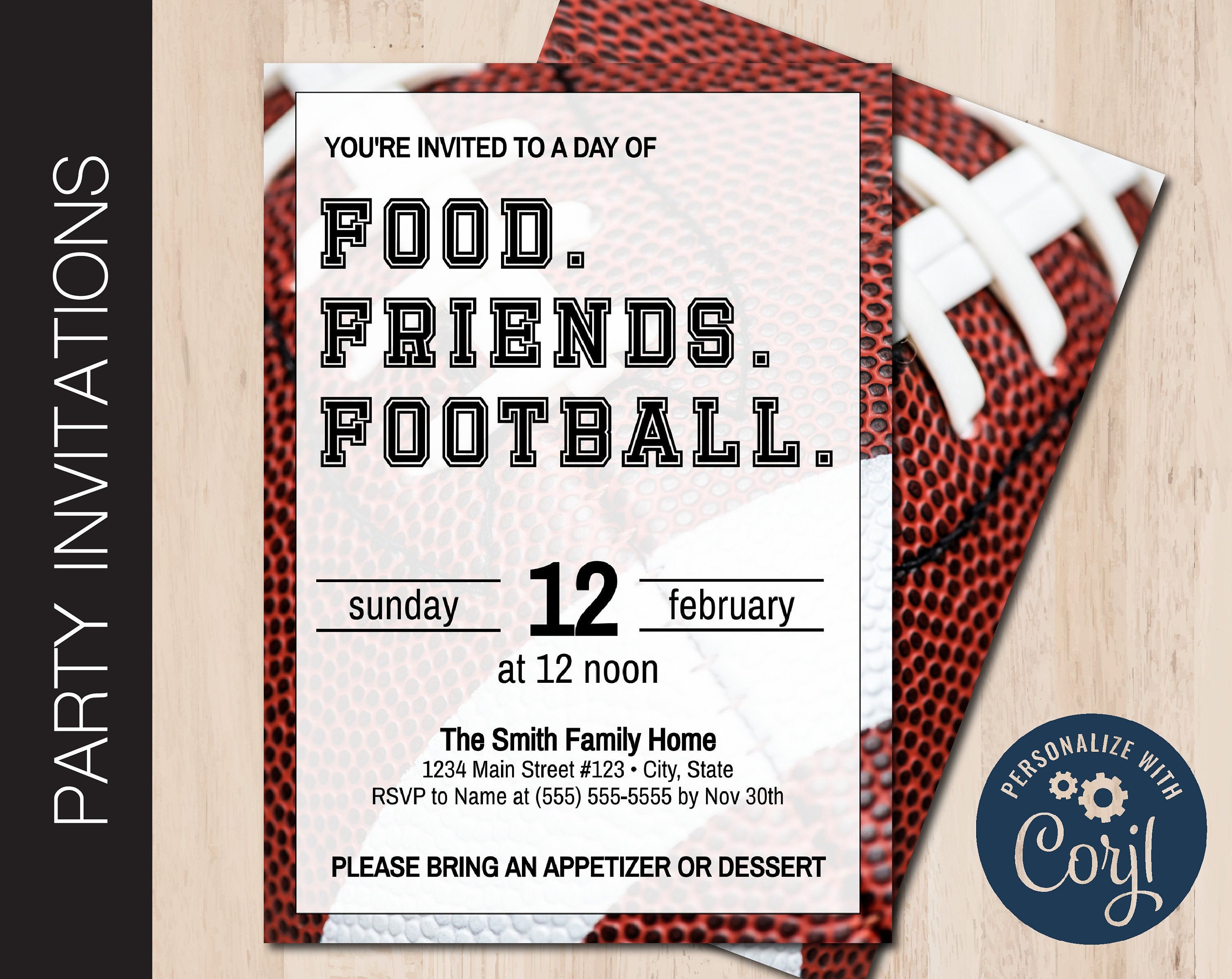 Editable FOOTBALL Party Invitation Game Day Party College Game Party ...