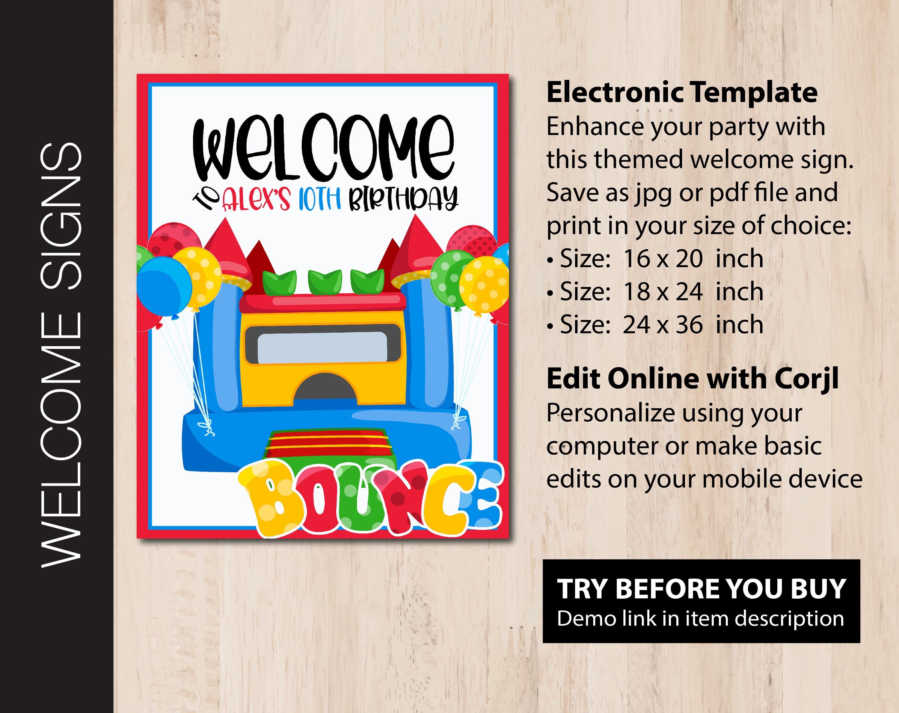 Editable BOUNCE HOUSE Party Welcome Sign | Reception Sign | Entrance ...