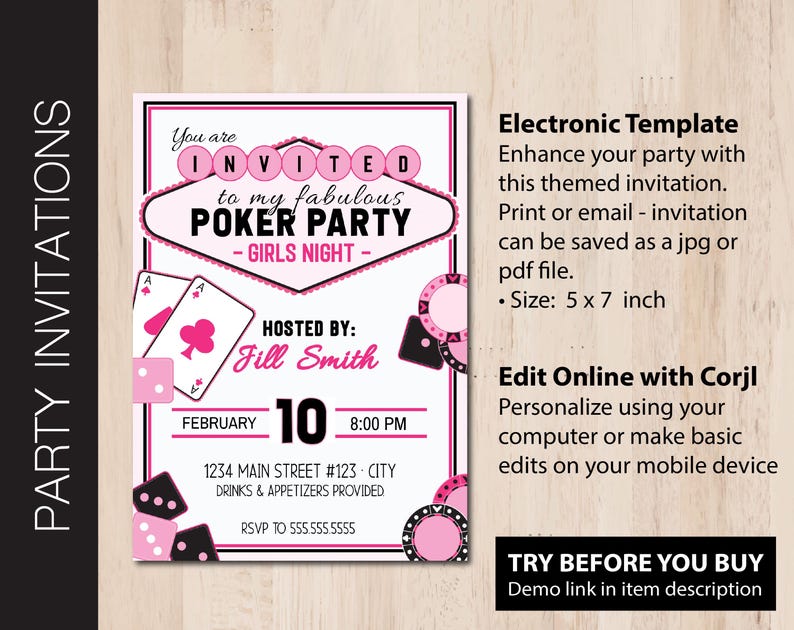 Editable GIRLS NIGHT Poker Party Invitation Poker Party Bachelorette ...