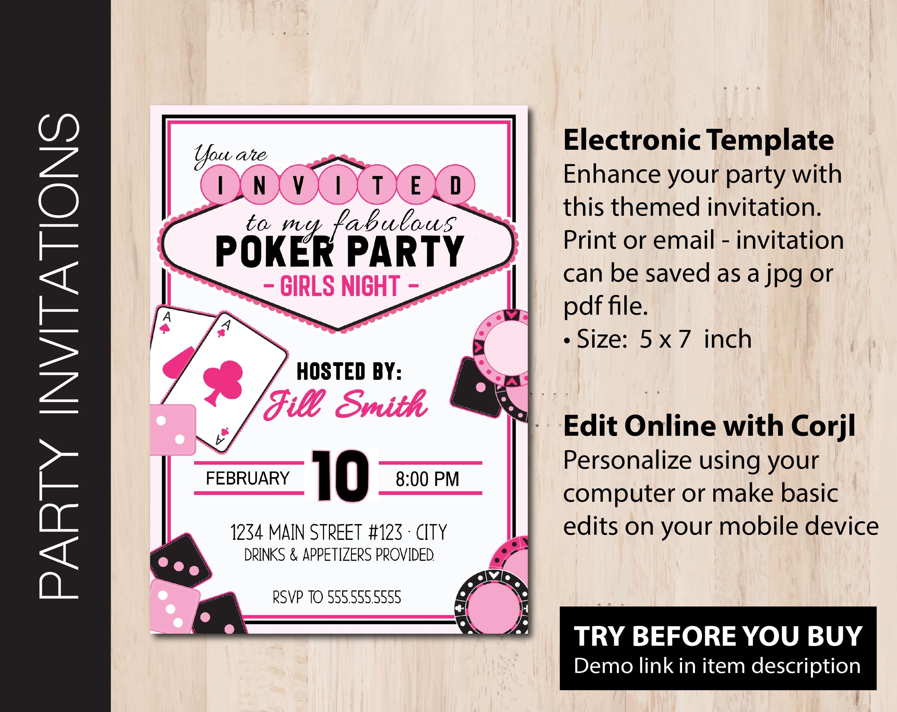 Editable GIRLS NIGHT Poker Party Invitation | Poker Party ...