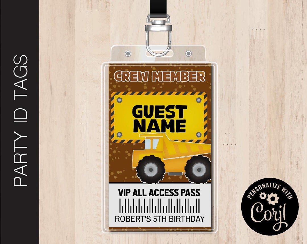 Editable DUMP TRUCK Party ID Tag | Vip All Access Pass | Id Badge ...