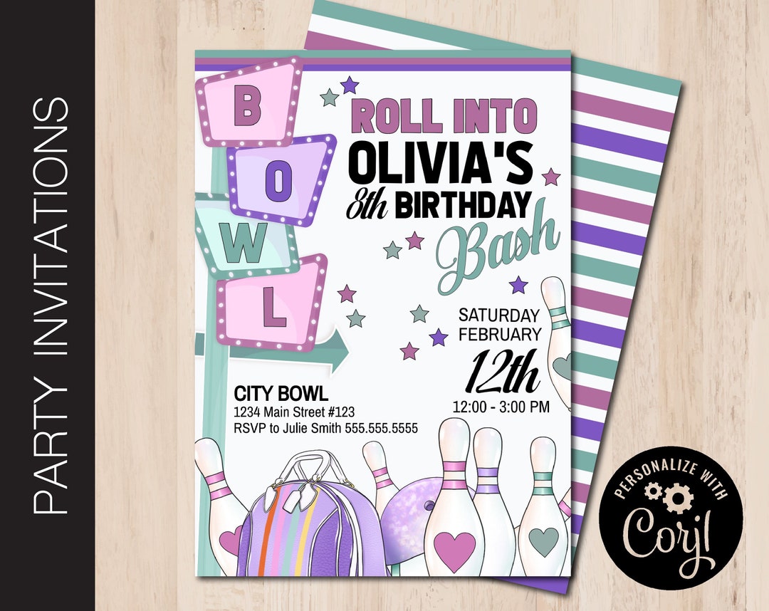 Editable BOWLING Party Invitation Birthday Celebration Invite Bowling ...
