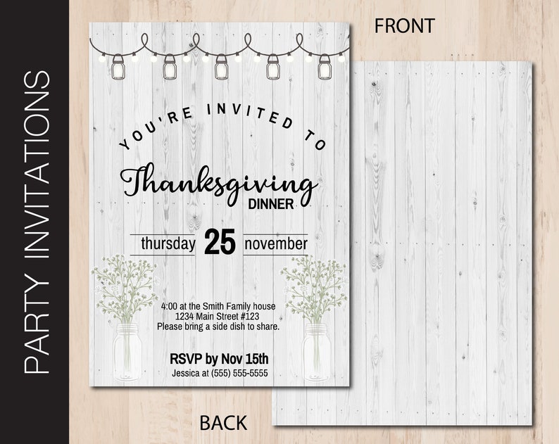 Editable THANKSGIVING Dinner Invitation Thanksgiving Potluck Turkey ...