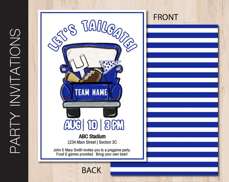 Editable TAILGATE Party Invitation | Game Day | Football Invite | Blue ...