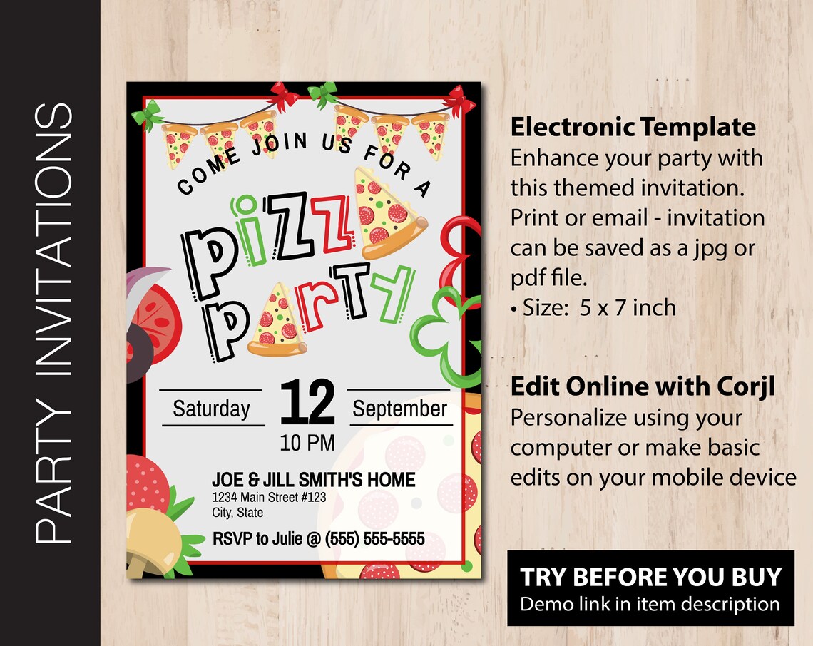 Editable PIZZA Party Invitation | Family Night | Board Game Night ...