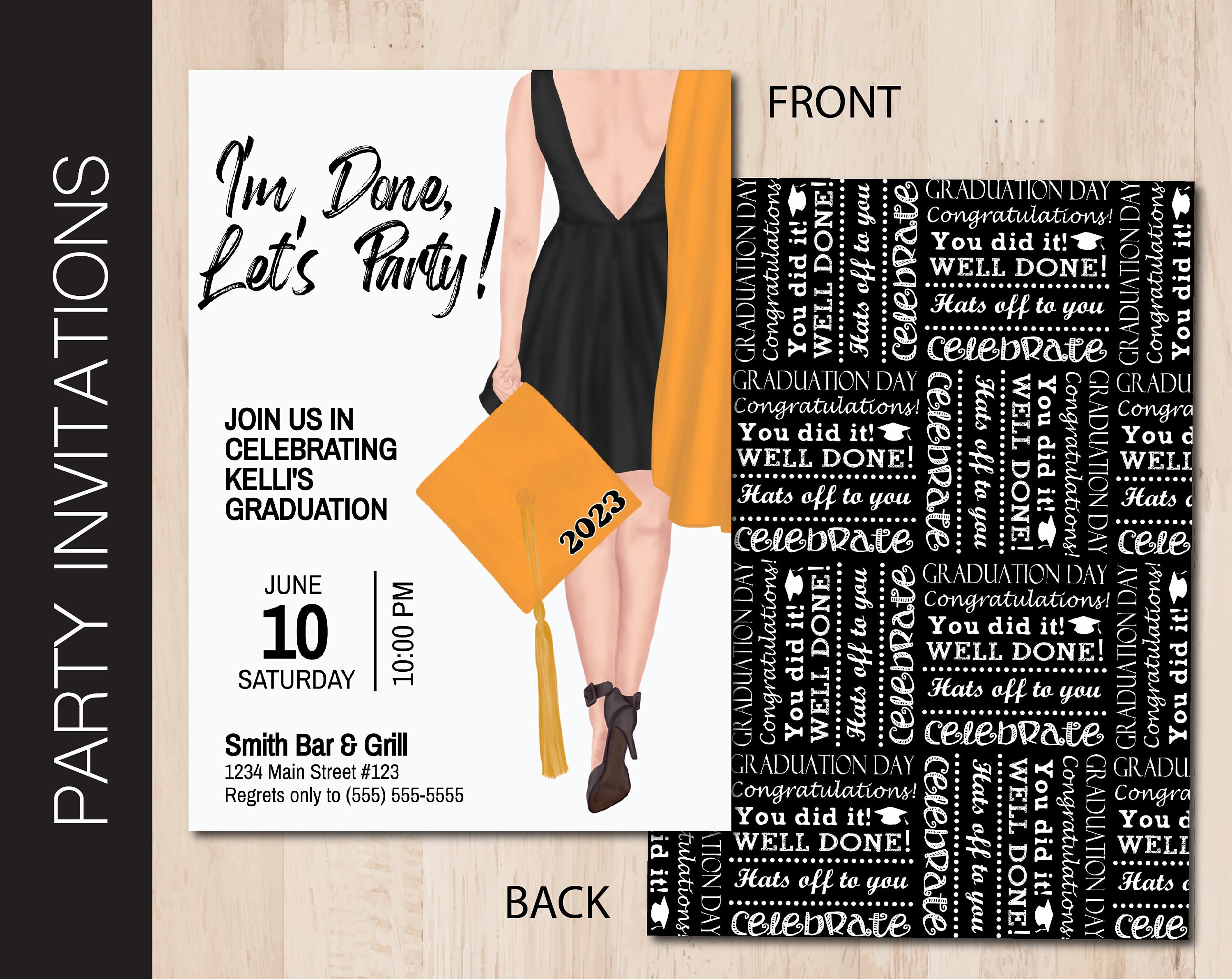 Editable GRADUATION Party Invitation Light Skin Tone | Grad Celebration ...